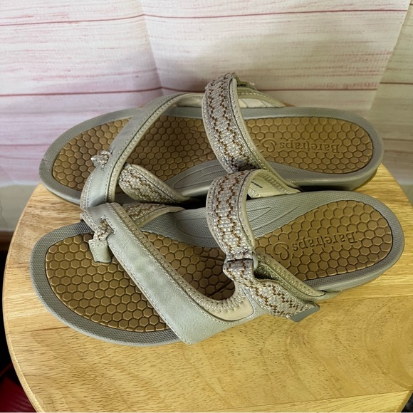 BareTraps | Shoes | Baretraps Gray Tan Denni Velcro Strap Toe Slide On ...